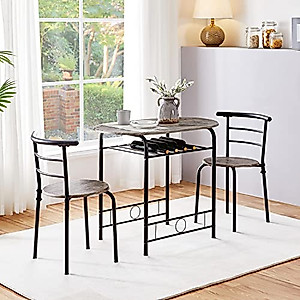 Yaheetech 3 Piece Round Dining Table Set Kitchen Breakfast Table Set for 2 Dining Table with 2 Chairs Space Saving Table Set w/Metal Frame, Wine Rack for Small Space/Apartment, Drift Brown