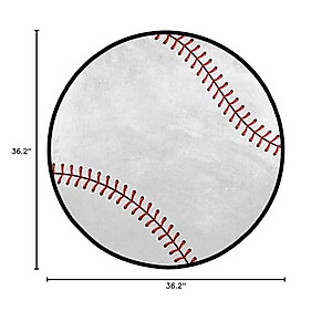 Pardick Baseball Rug Round 3ft Circle American Sport Area Rug for Men Living Room,Kids Boys Bedroom Playroom Home Decor Sports Baseball Pattern Nursery Rug White (36.2 inch)