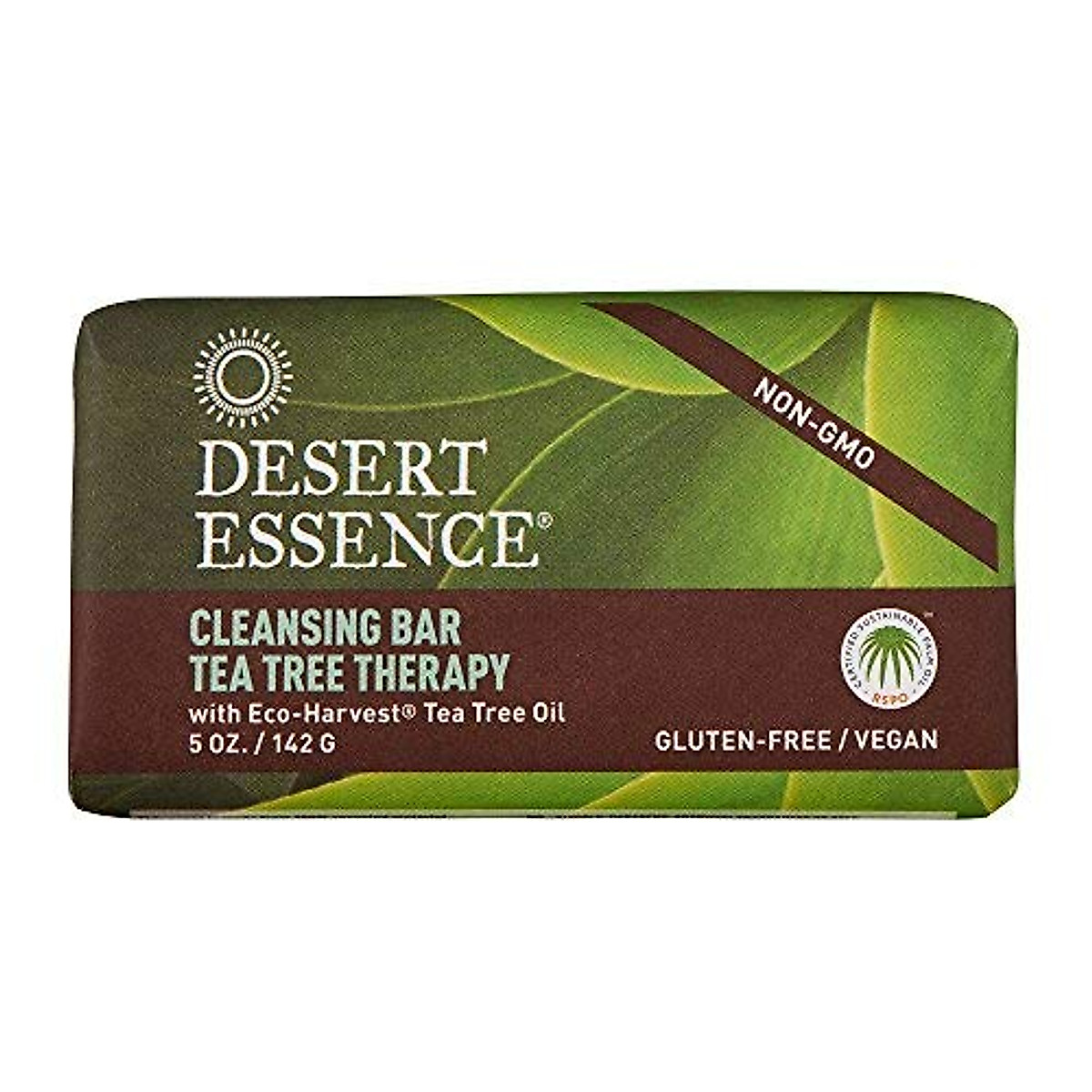 Desert Essence Cleansing Bar Soap Tea Tree Therapy - Palm Oil, Jojoba & Aloe Soothe & Soften Face & Body - Sensitive Skin Friendly - Vegan, Non-GMO, Cruelty-Free, Sulfate & SLS Free - 5oz (Pack of 2)