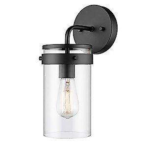 Globe Electric Brookdale 1-Light Outdoor Indoor Wall Sconce, Matte Black, Clear Glass Shade
