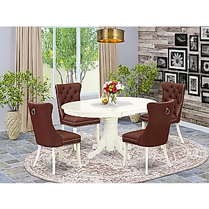 East West Furniture AVDA5-LWH-26 5 Piece Dining Room Furniture Set Consists of an Oval Dining Table with Butterfly Leaf and 4 Upholstered Chairs, 42x60 Inch, linen white