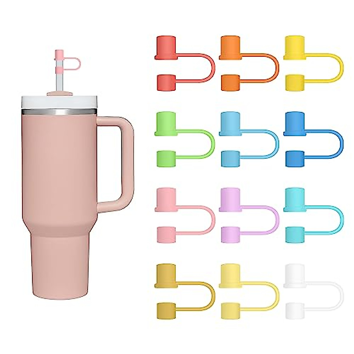 VMINI 12Pcs Straw Cover Cap for Stanley Cup Accessories, 10mm Silicone Straw Topper for Stanley 30&40 Oz Tumbler with Handle, Dust-Proof Straw Covers for Reusable Straws, Soft Cap for Reusable Straws