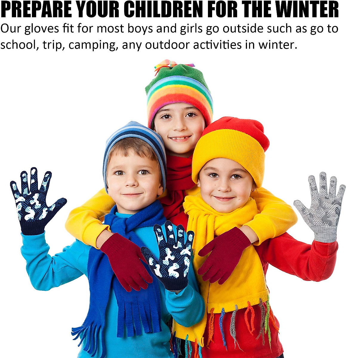 Remifa 12 Pairs Kids Winter Gloves, Christmas Gifts for kids Children Warm Magic Knit Gloves for Boys Girls