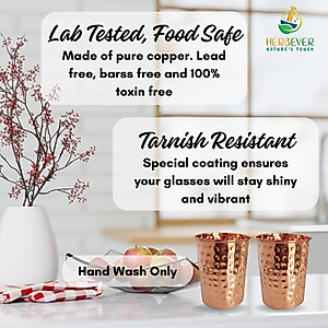 HERBEVER Pure Copper Hammered shape Water Tumbler Glasses for Healing Ayurvedic Set of 2