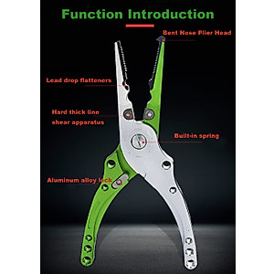 HZXINWANG Fishing Pliers, Aviation Aluminum Fishing Pliers Line Cutters, De-Hookers, Fishing Tool Sets, Weaving Scissors, Saltwater Resistant Fishing Gear (Aviation Aluminum Model, Green Silver)