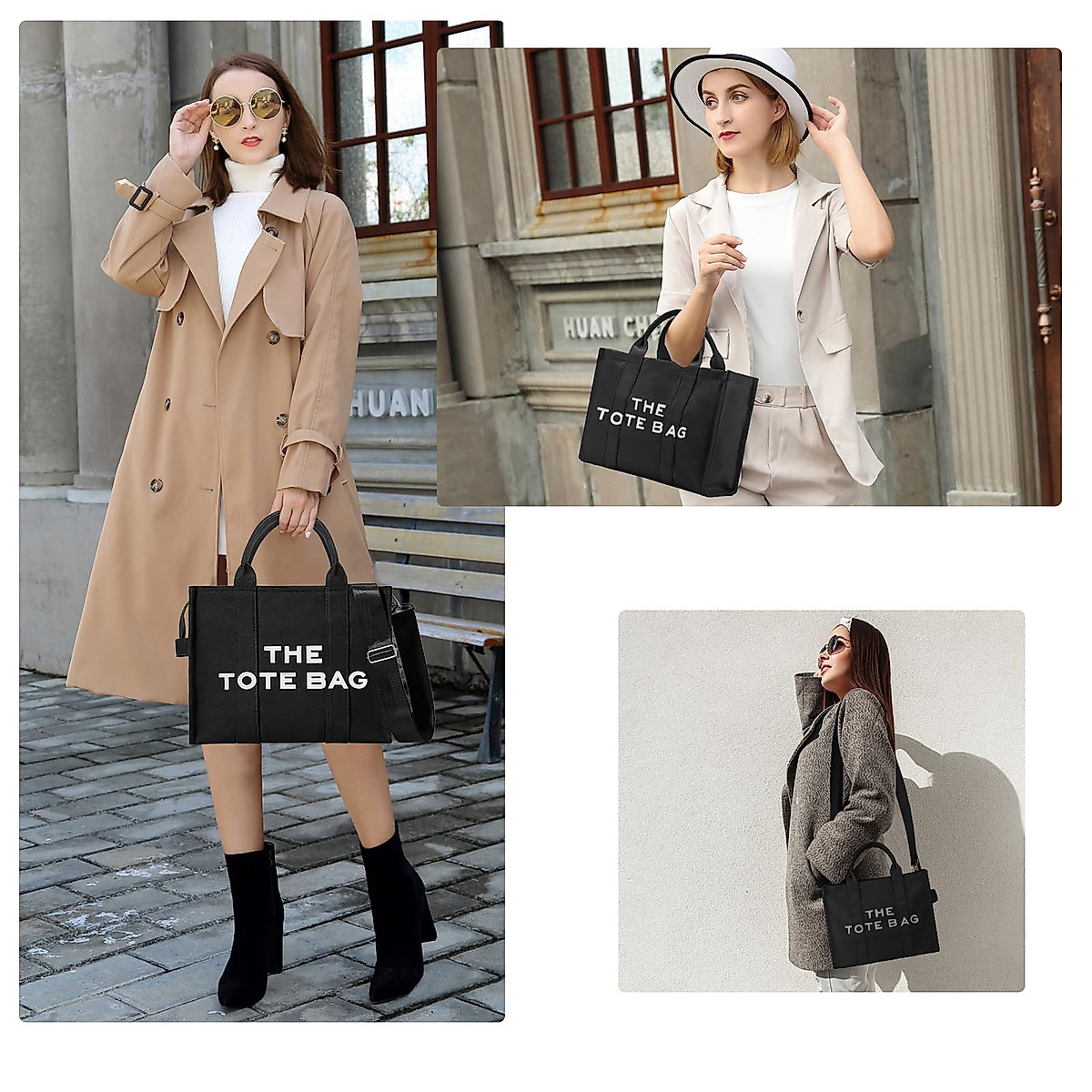 gruciso Large Tote Bag for Women, Crossbody Canvas Tote Bag, Women Shoulder Tote Bag with Zipper for Office, Travel, School