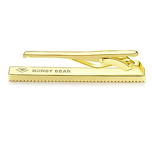 HONEY BEAR Mens Tie Clips Bar Normal Size Steel for Business Wedding Gift 5.4cm Gold