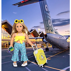 ebuddy Doll Clothes and Accessories 18 Inch Doll Travel Set with Unicorn Printed Luggage Suitcase Fit for 18 inch Girl Doll,Most 18 Inch Dolls(No Doll)