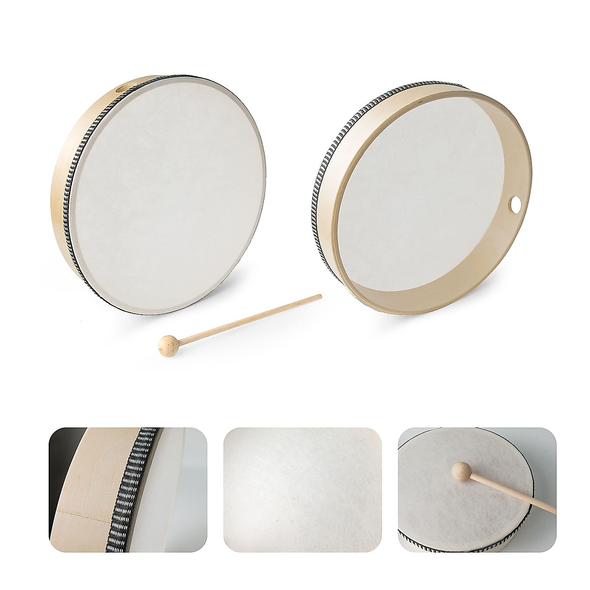 KEJJNYER Hand Drums with Drum Stick, 10 8 6 Inch Hand Drums for Adults Percussion Wood Frame Drum Musical Instrument for Party Class Home Supplies