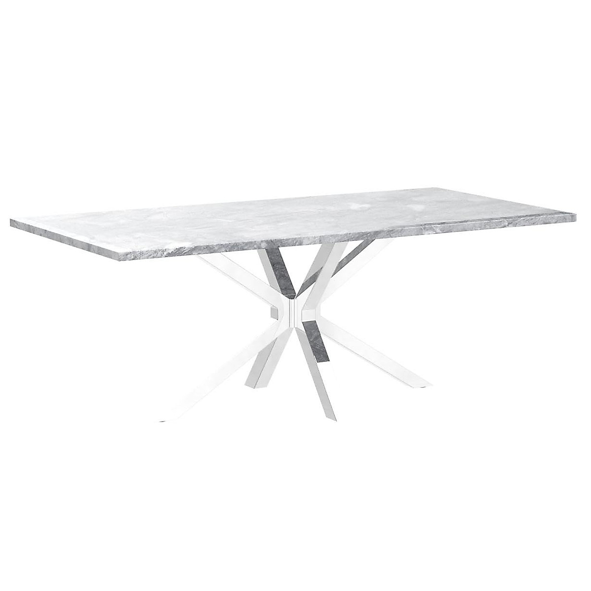 Pvillez Grey Marble Dining Table for 8-10 Person, 78" Rectangle Marble Top Dining Table with Gloss Silver Stainless Steel Pedestal Base, Mid Century Modern Dining Table for Kitchen Dining Room Dinner
