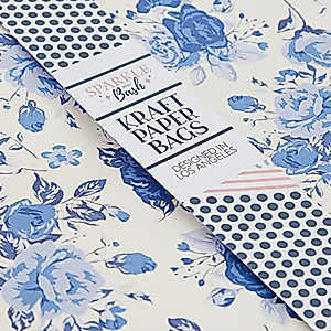 Sparkle and Bash 24 Pack Floral Gift Bags with Handles, Medium Size, All Occasion Blue Rose Flowers (10 x 8 x 4 In)