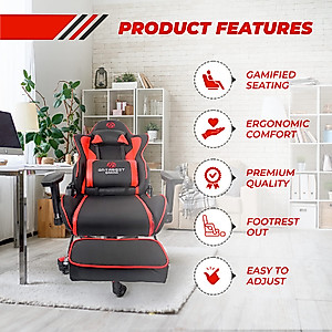 OnTarget Gaming Gaming Chair with Footrest High Back Gaming Chair with Footrest OnTarget GC100 Video Game Chair PC Racing Style Gamer Chair Ergonomic Office Chair