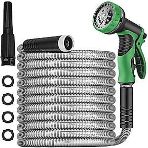 200 ft Garden Hose -Metal Water hose with Nozzle &10 Function Sprayer,Flexible, Heavy Duty,No Kink& Tangle, Lightweight, 304 Stainless Steel Car Washing Hoses Pipe for Outdoor,Yard