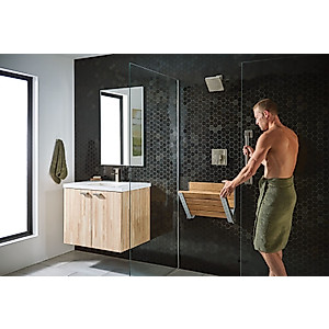 Moen Bath Safety Furniture Wood Home Care Teak Wood Aluminum Folding Shower Seat, Wall Mounted Shower Bench, DN7110