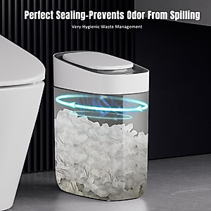 Apetecer Trash Can with Lid Automatic Garbage Can, 3.5 Gallon Slim Small White Plastic Smart Trash Bin, Narrow Motion Sensor for Bedroom, Bathroom, Toilet Office（4*AA Battery）