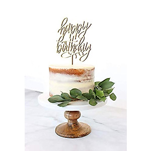 Happy Birthday Script Cake Topper in Maple Wood
