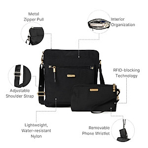Baggallini womens Go Bagg with RFID Phone Wristlet, Black Gold Hardware, One Size US