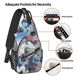 Greexy Watercolor Flowers Sling Backpack Crossbody Shoulder Bags for Women Men Causal Daypacks Chest Bag Hiking Travel Sport Climbing Runners