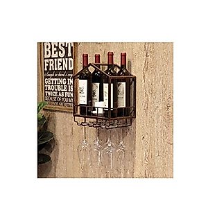 PIBM Shelf European Creative Solid Wood Wine Rack Wall-Mounted Dining Room Decoration Wall Wine Cabinet Rack Wine Glass Rack Wine Rack Multi-Size Optional, Bronze , 30*18*32cm