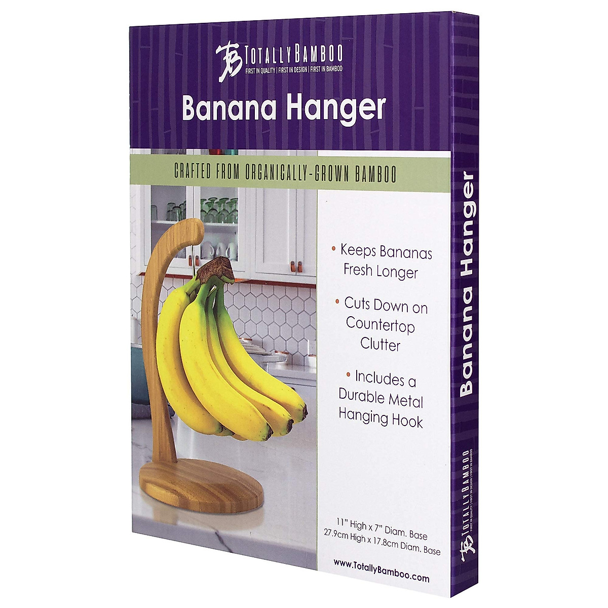Totally Bamboo Banana Holder, Banana Hanger Stand with Stainless Steel Hook