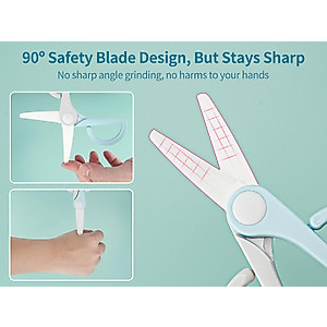 Ceramic Scissors for Baby Food Cutting, Safety Healthy BPA Free Toddler Feeding Shears with Protective Blade Cover and Portable Travel Case-Blue/Grey