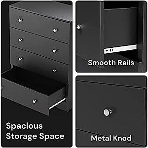 Artist Unknown 4 Drawer Dresser for Bedroom Chest of Drawers with Wooden Top Tall Storage Cabinet Nightstand for Living Room, Entryway, Children Room (Black)