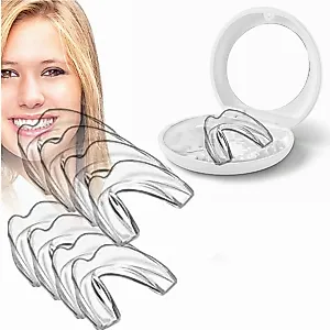 Pack of 8 Custom Moldable Mouth Night Guard for Teeth Grinding Clenching Bruxism, Sport Athletic, Whitening Tray, Including Magnetic Box (White)