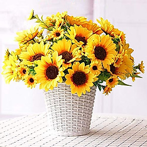 Artfen Artificial Sunflower Bouquet 5 Bunch Artificial Silk Flower Plant Home Hotel Office Wedding Party Garden Craft Art Decor 13 inch High