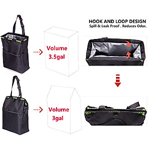 Ginsco 3.5 Gallons Large Capacity Hanging Car Trash Bag, Reusable Car Trash Can, Leakproof Car Garbage Bag, Foldable Waterproof Car Organizer Cooler with 4 Pockets for Camping Traveling