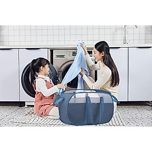 pop-up laundry basket，with Durable Handles collapsible Mesh laundry Hamper,Easy to Open and Fold,Premium Cationic Fabric… (Cationic blue+blue)