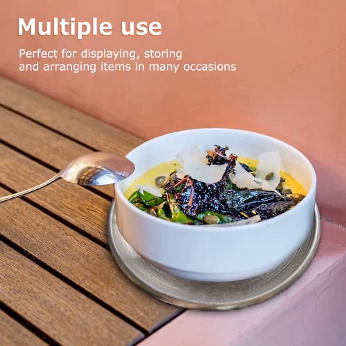 CrafArcher Round Tray Decorative Tray Storage Organizer Stainless Steel 7.9 inches, 2 Packs (Gold Plated)