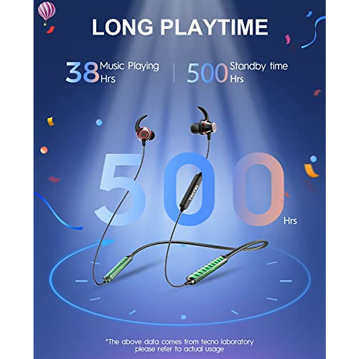 Tecno B1 Bluetooth Headphones, Bluetooth Earbuds Wireless with 38Hrs Playtime, Wireless Bluetooth Headphones for Sports, Sweatproof & IPX5 Waterproof Wireless Headphones（Black）