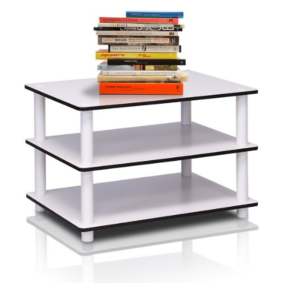 Furinno 11173 Just 3-Tier No Tools Coffee Table, White w/White Tube