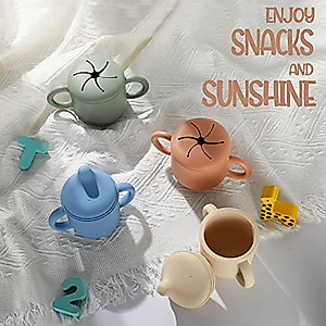 Didaey 2 Pcs Silicone Snack Cup and 2 Pcs Silicone Sippy Cups for Baby Kids Toddlers Spill Proof Food Container Toddler Training Cup with Handles Spout Lid Non Spillable Cereal Keeper