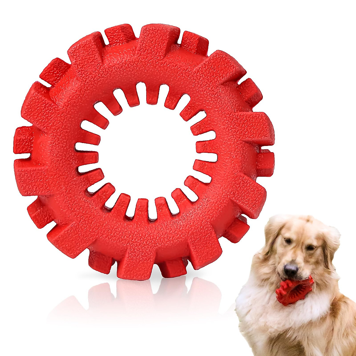 Interactive Treat Dispensing Puppy Toys - Dog Bones for Aggressive Chewers Super Dog Toys Tough Chew for Dogs Toy Bone, Natural Rubber Leaked Dumbbells… (red)