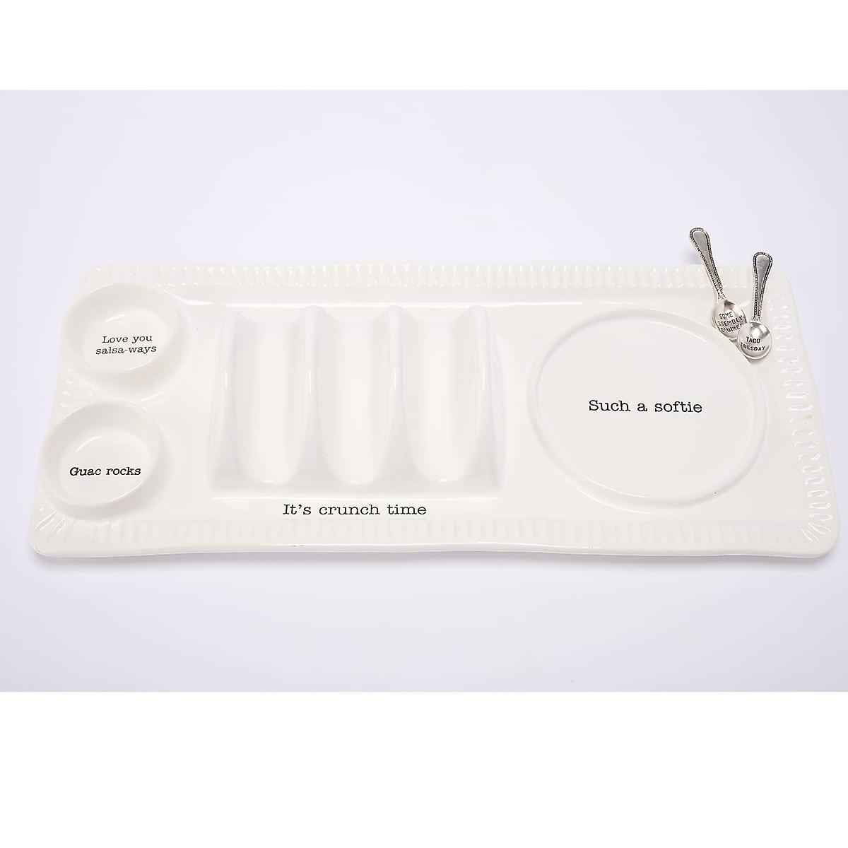 Mud Pie Circa Taco Party Plate Set, White, 9" x 20"