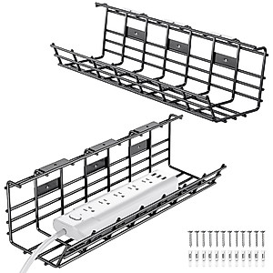 2 Pack Under Desk Cable Management Tray, 16.5'' Desk Cable Organizer Metal Wire Cord Management Under Desk Organizer for Office, Home, Black