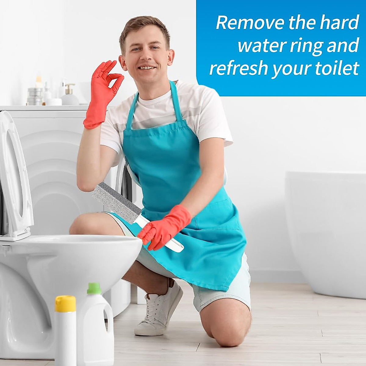 4TH Pumice Stone Toilet Bowl Cleaning Scouring Stick with Extra Large Handle,Cleans Away Limescale Stain,Hard Water Rings, Calcium,Iron and Rust. Remover for Tile/Bath/Kitchen - 2 Pack