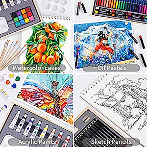 Art Set 85 Piece with Built-in Wooden Easel, 2 Drawing Pad, Art Supplies in Portable Wooden Case-Painting & Drawing Set Professional Art Kit