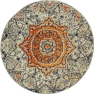 Unique Loom Vita Collection Modern Over-Dyed Center Medallion Vintage Area Rug, 4 ft x 4 ft, Gray/Ivory