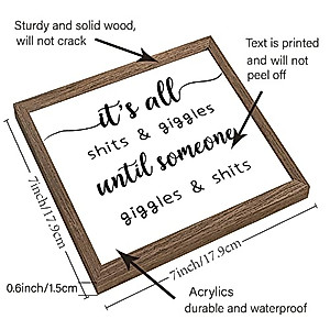 FINGERINSPIRE It's All Shits Art Sign Solid Wood Bathroom Sign with Arylic Layer 7x7 Inch Funny Bathroom Wall Art Large Hangable Wooden Frame for Bathroom Decor