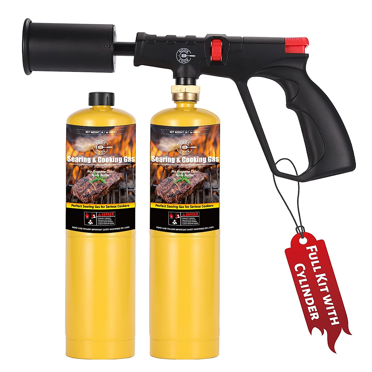 KookCook Cooking Grill Torch Kit with 2x14.1oz Fuel Gas Cylinder Sous Vide Blowtorch MAPP MAP Pro Propane Torch Food Kitchen Grilling Gun Culinary BBQ Tool for Searing Outdoor Camping Charcoal Starter