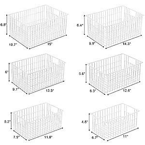Orgneas Freezer Organizer Bins, Wire Freezer Baskets for Upright Freezer, Pantry Storage Basket Organizers with Handles for Frozen Foods, Snacks, Vegetables, Fruits and More, Set of 6