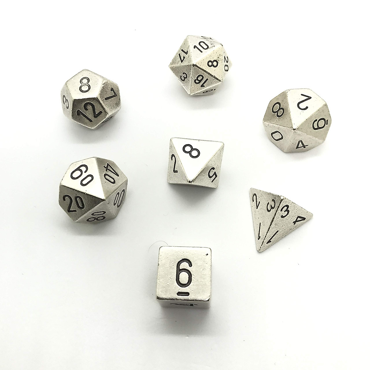 DND Dice Set-Chessex D&D Dice-16mm Silver Metal Polyhedral Dice Set-Dungeons and Dragons Dice Includes 7 Dice - D4 D6 D8 D10 D12 D20 D%, Various (CHX27021)