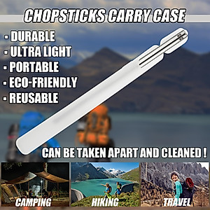 Carimee Titanium Chopsticks 1 Pair with Carry Case, 9” Lightweight Chopsticks reusable, Travel utensils, Non-Slip, Dishwasher Safe, Eco-Friendly, Portable, 2023 Gifts Set- White Case