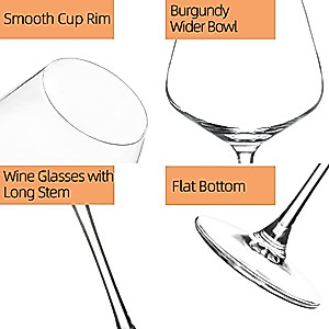 Red Wine Glasses Set of 6, Burgundy Wine Glasses, 15.5 oz, Long Stem Wine Glasses Fit for Wine Tasting, Party, Wedding - Clear Glass