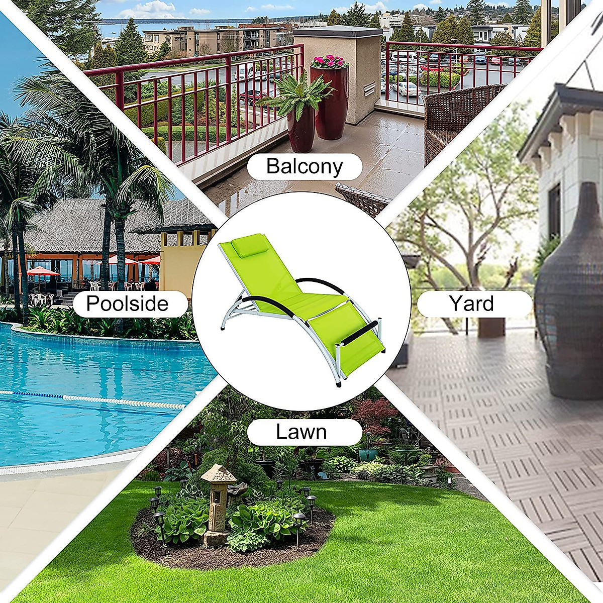 Sundale Outdoor Adjustable Patio Chaise Lounge, 6 Position Lounge Chair, All Weather Outdoor/Indoor Lounge for Reading, Meditation, Sleeping, Exercising, Green