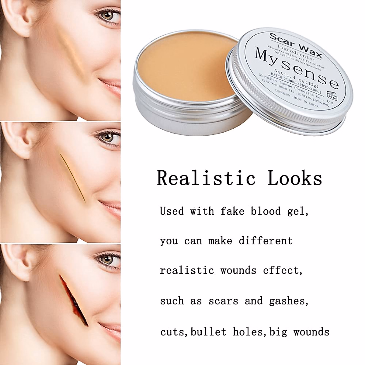 Mysense Scar Wax Kit SFX Make Up Special Effects Fake Molding Wound Skin Wax Body Paint Halloween Set Fake Nose Stage Zombie Cosplay Costume SFX Makeup with Spatula,1.4Oz(40g)