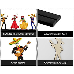 4 Pieces Day of The Dead Table Decorations Wooden Dia De Los Muertos Centerpieces Set Halloween Sign for Mexican Fiesta Carnival Party and Home Party Decorations Supplies