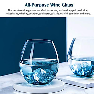 CUKBLESS Stemless Wine Glass Set of 2, Blue Crackle Wine Glasses for Red or White Wine, Hand Blown Lead-Free Glassware for Gift, Anniversary Party, Birthday, 17 Ounce